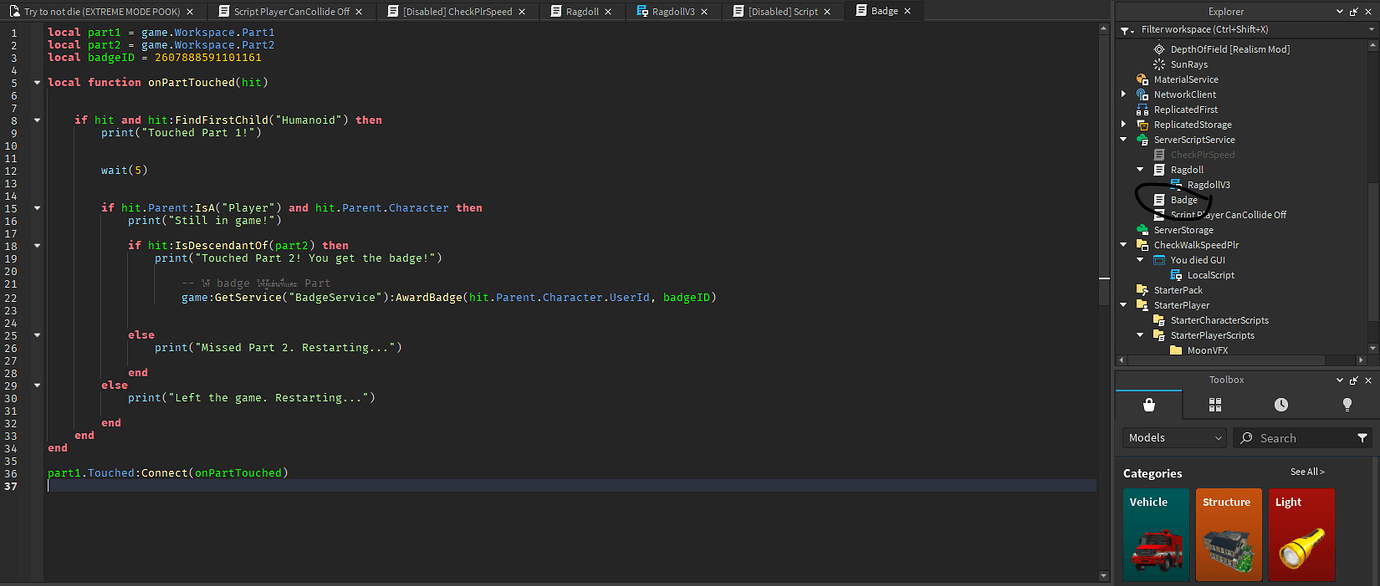 Touched to get badge - Scripting Support - Developer Forum | Roblox