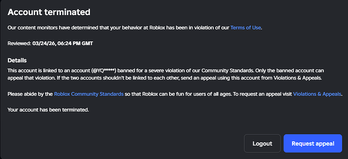 Multiple roblox accounts terminated due to enforcement ban - Platform ...