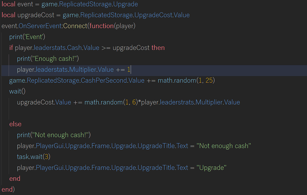 I have more money than upgradeCost and says Not enough money - Scripting Support - Developer ...