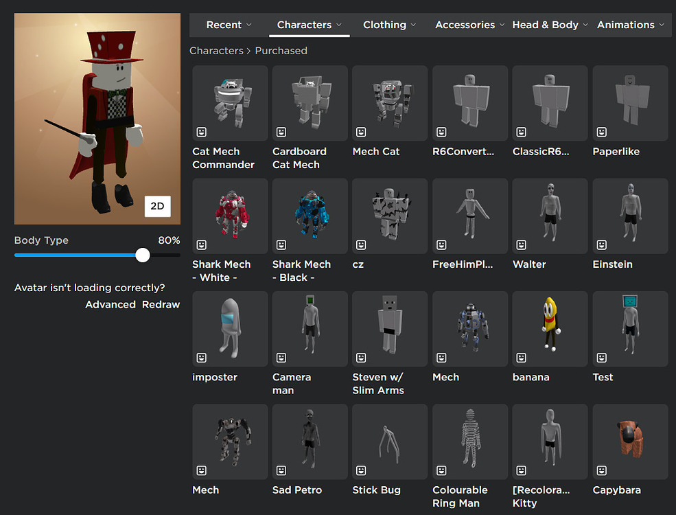 Roblox fails to load past 50 accessories on both avatar editors. Can ...