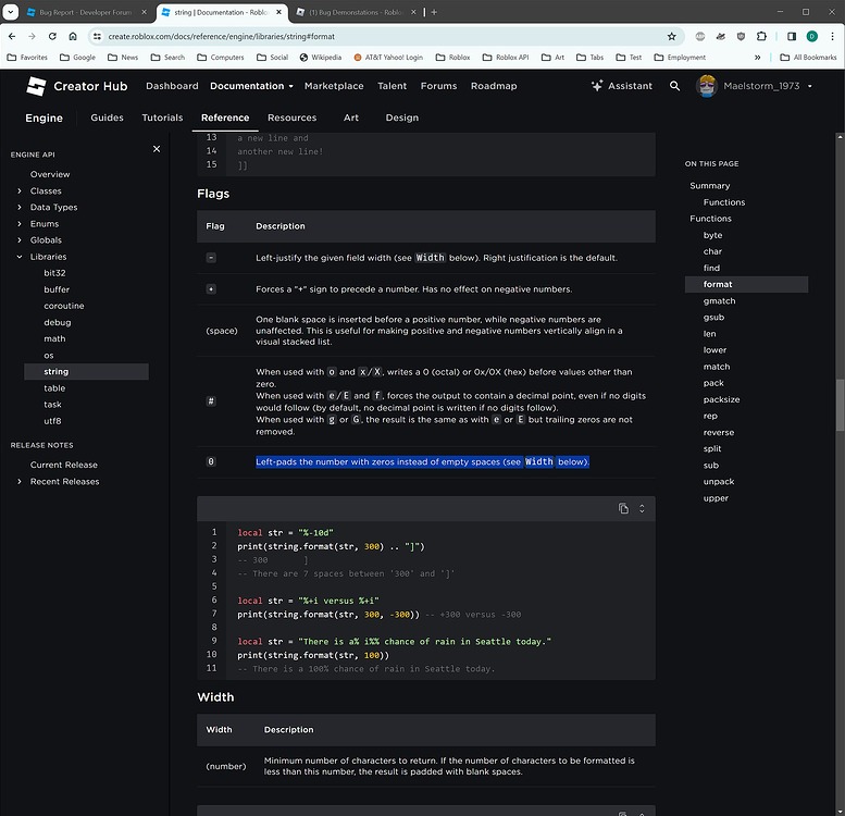 The string.format() library method does not place leading zeros when using the float specifier ...