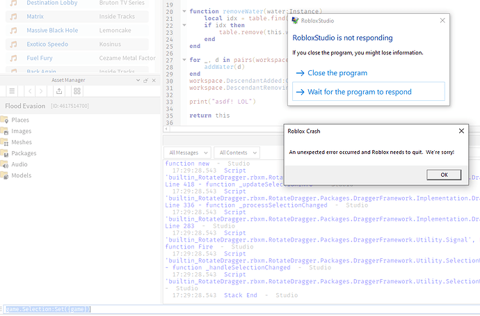 Studio crashes/hangs when selecting game - Studio Bugs - Developer Forum | Roblox