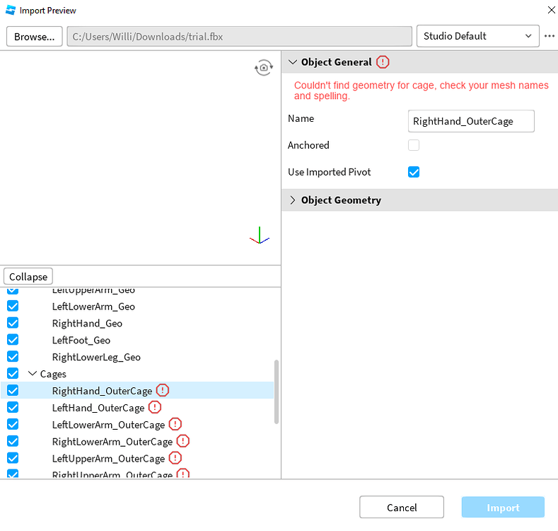 Error when importing cage mesh into studio - Art Design Support ...