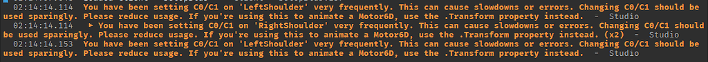 You Have Been Setting C0 C1 On [motor6d] Very Frequently Warning When Attempting To Tween