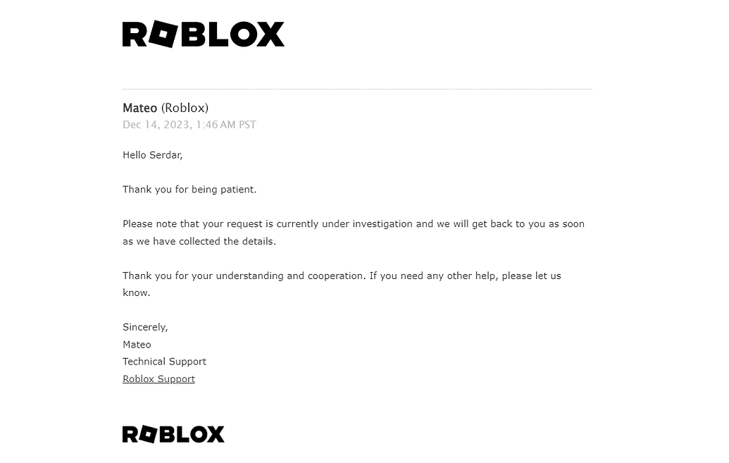 Transparency in Roblox customer service tickets - Website Features ...