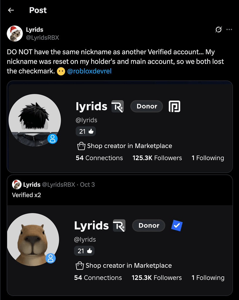 Display name randomly Reset. Verification badges lost - Roblox ...