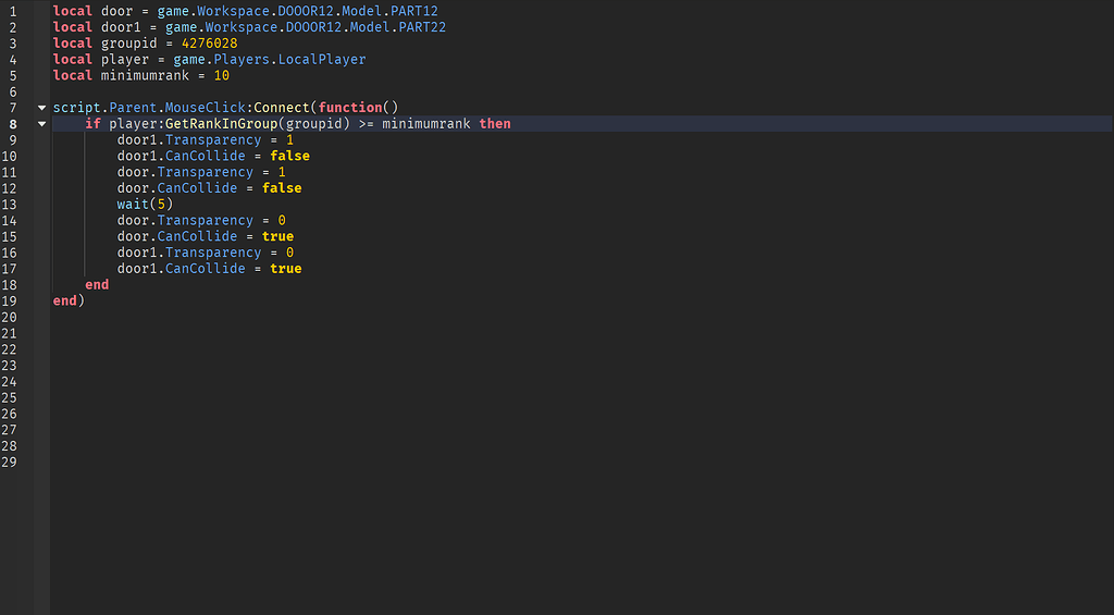 Button that can open a door based on if your in a group - Scripting Support - Developer Forum ...