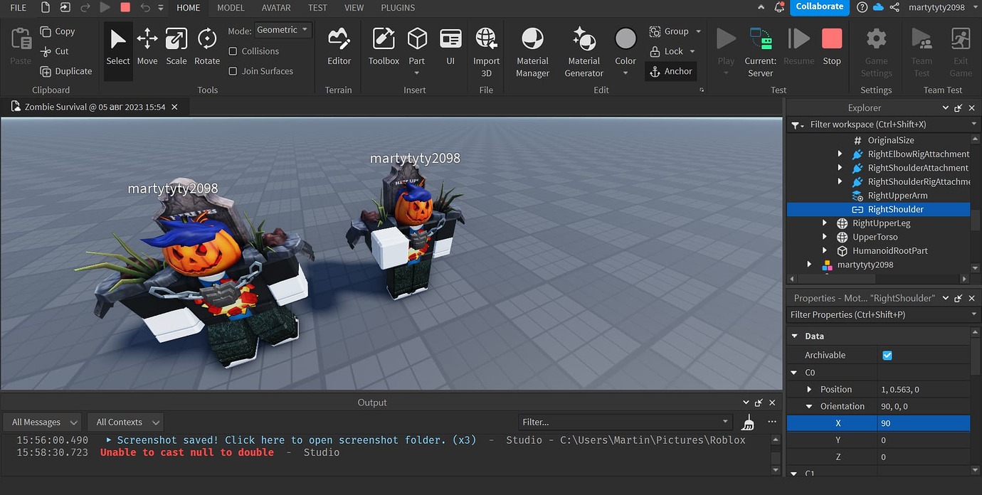 Motor6D doesnt work on player's arms - Scripting Support - Developer Forum | Roblox