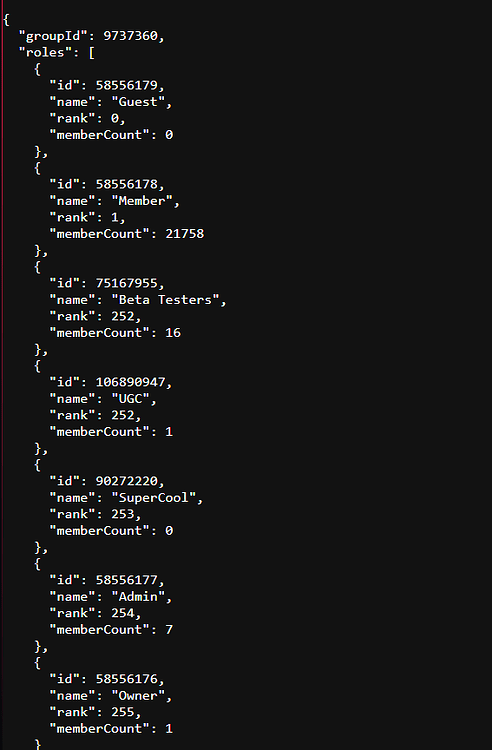 Getting all Role IDs from a group in the API - Scripting Support - Developer Forum | Roblox
