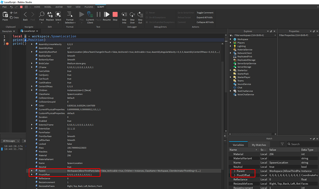 "Position" (and "Orientation") is not shown in the quick inspection or ...