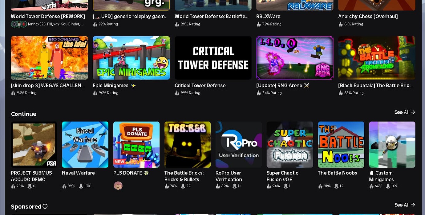 The continue playing list is missing - Roblox Application and Website ...