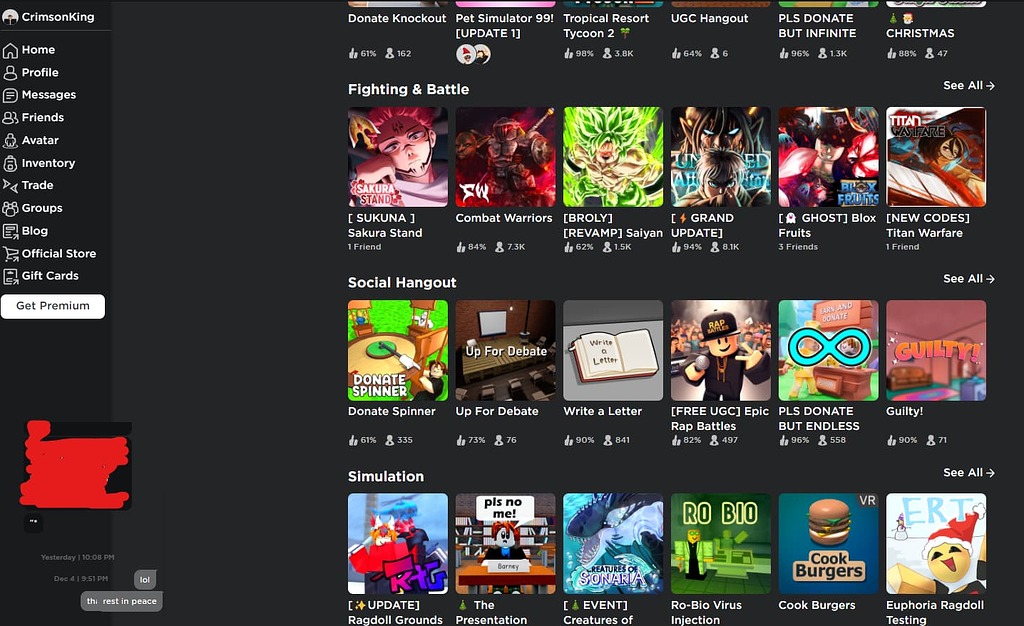 Messages appearing to the left of the screen in a transparent box ...