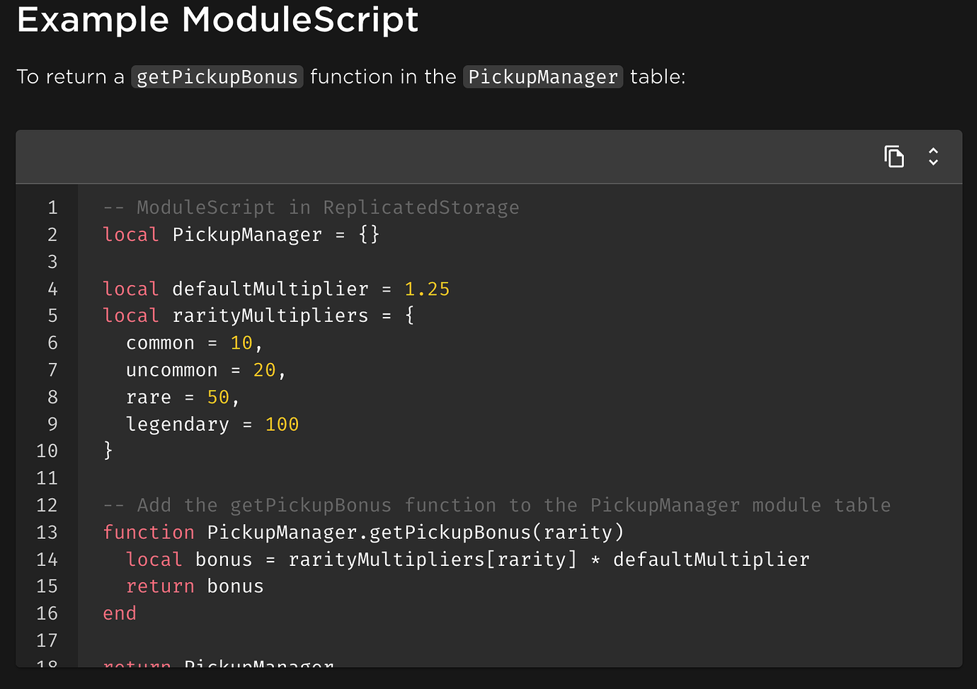 What does the table at the beginning of the module script do? - Scripting Support - Developer ...