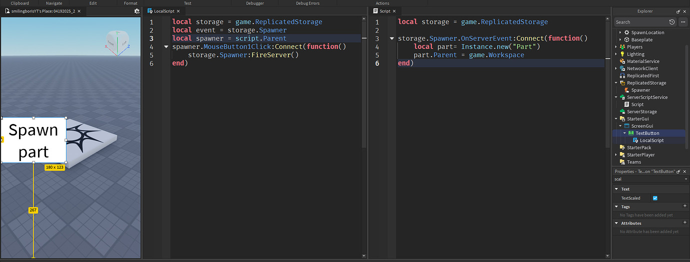 Trying to make a spawn part button, didnt work! Can someone correct at ...