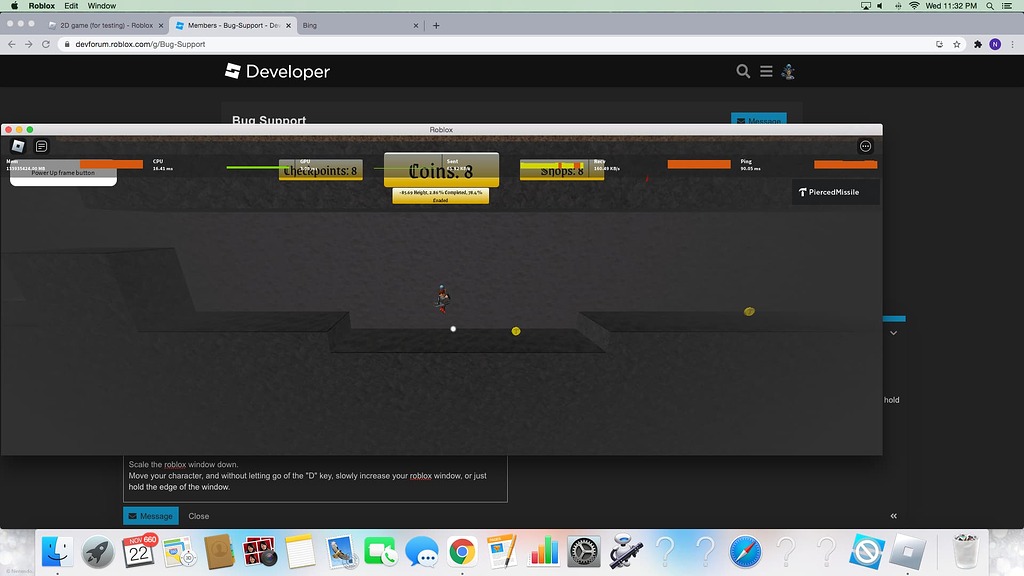 When scaling the roblox window, the character continues to walk ...