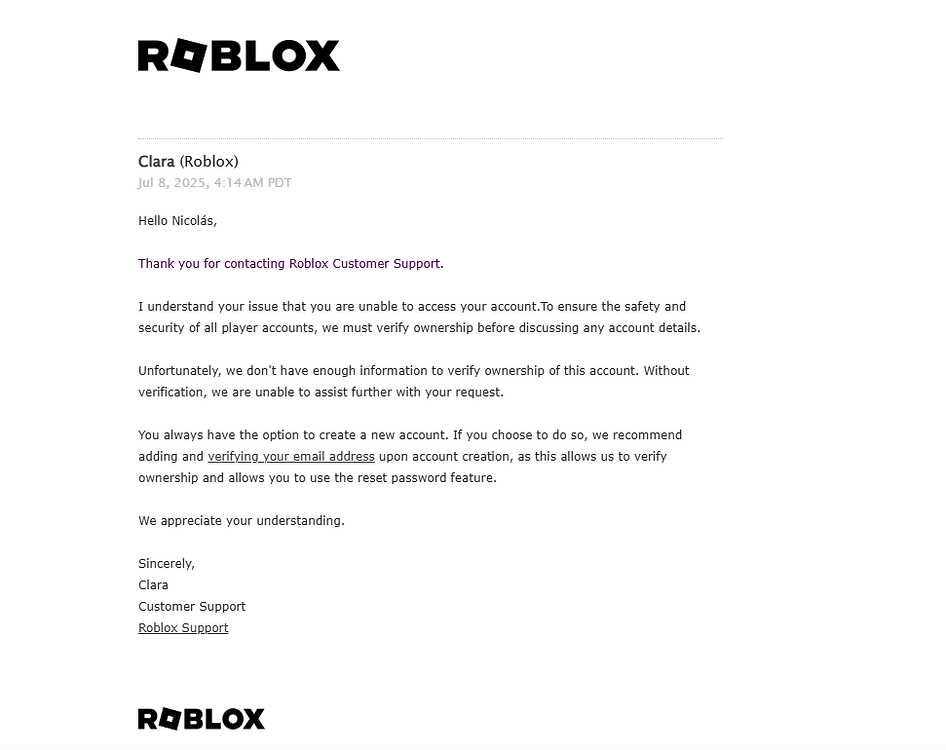 Roblox blocked and removed access to my account due to a security ...