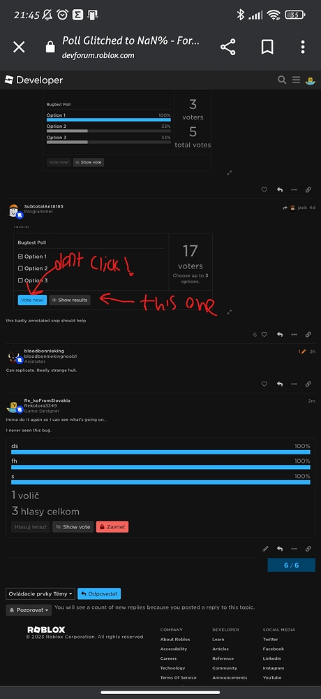 Poll Glitched to NaN% - Forum Bugs - Developer Forum | Roblox