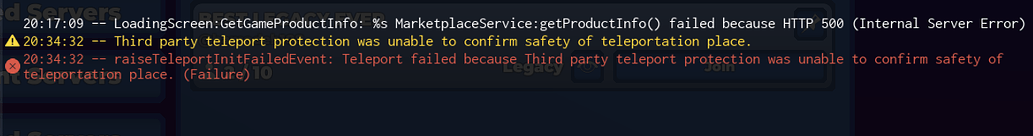 TeleportService Error Code 769 - Teleport Failed due to an unexpected error - Engine Bugs ...