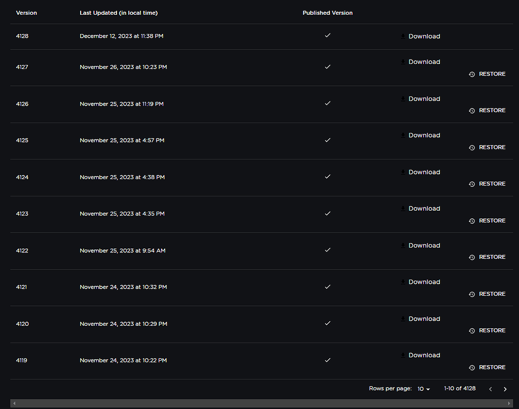 Add page selector for version history - Website Features - Developer ...