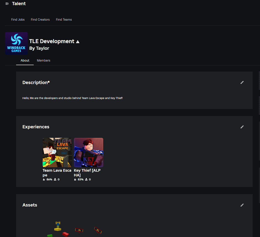 Talent Hub team names don't update - Creator Hub (create.roblox.com ...