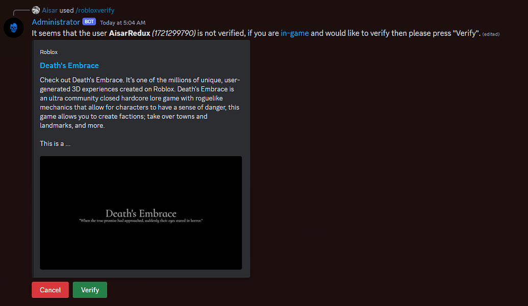 Death's Embrace - Verification Tutorial - Bulletin Board - Developer Forum | Roblox