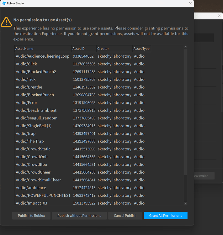 Every time we "publish as" the game we get audio asset warnings despite ...