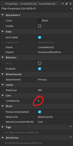 Unable to set LineVelocity - Scripting Support - Developer Forum | Roblox