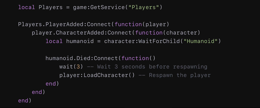 How to make player respawn after 3 sec if health below 0 - Scripting Support - Developer Forum ...