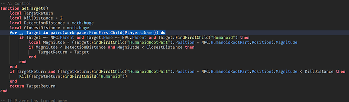 [SOLVED] Section of Code prevents Ai from targeting ALL Players, how to fix? - Scripting Support ...