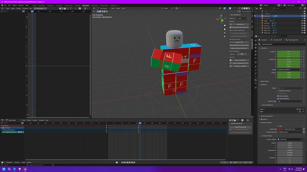 The animation from blender on the local script is not working ... The animation from blender on the local script is not working ...