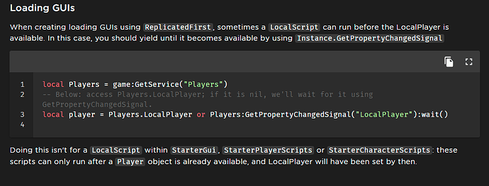 Still Need to wait for LocalPlayer in ReplicatedFirst? - Scripting Support - Developer Forum ...