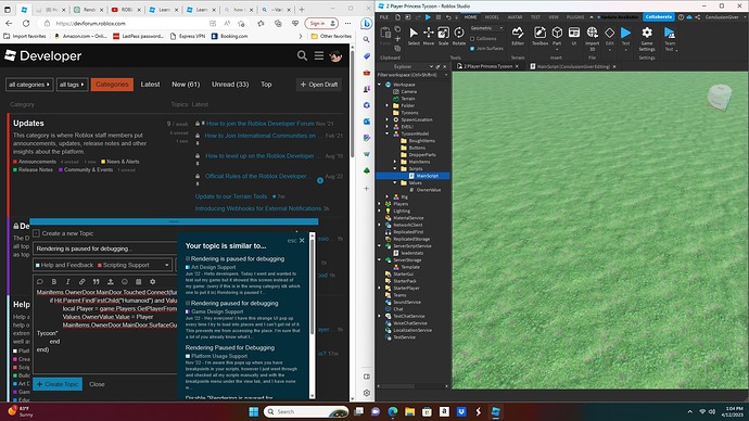 Rendering is paused for debugging - Scripting Support - Developer Forum | Roblox