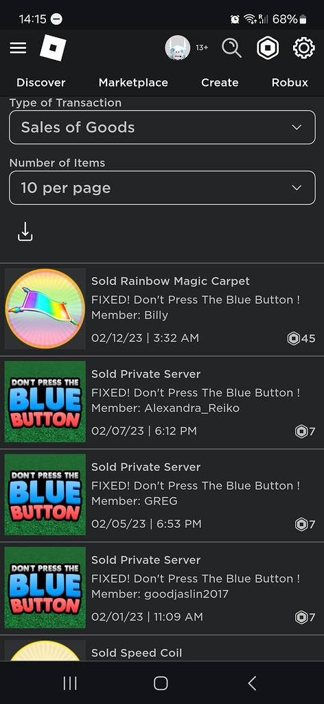 Sales of good page completly broken - Platform Usage Support - Developer Forum | Roblox