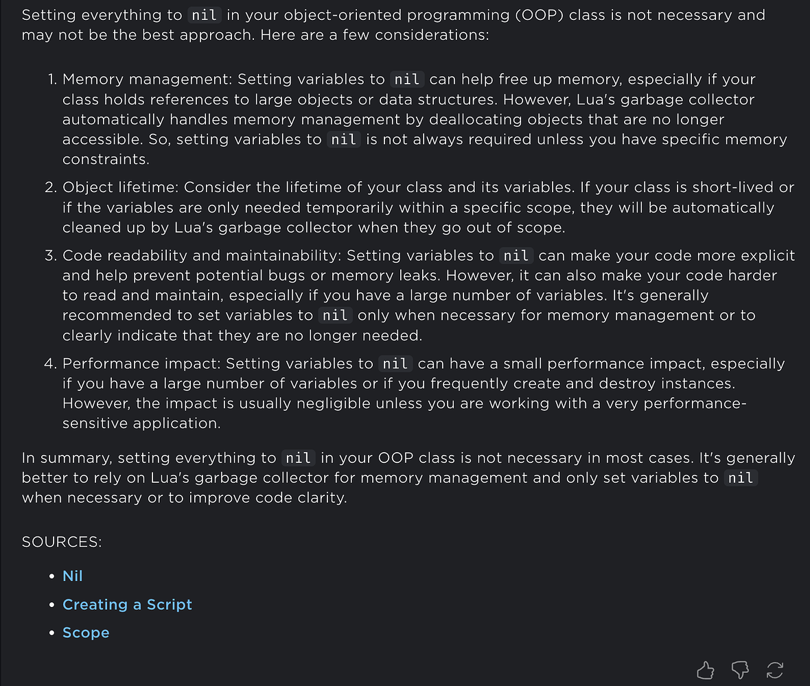 Should I set everything nil in my OOP class? - Scripting Support - Developer Forum | Roblox