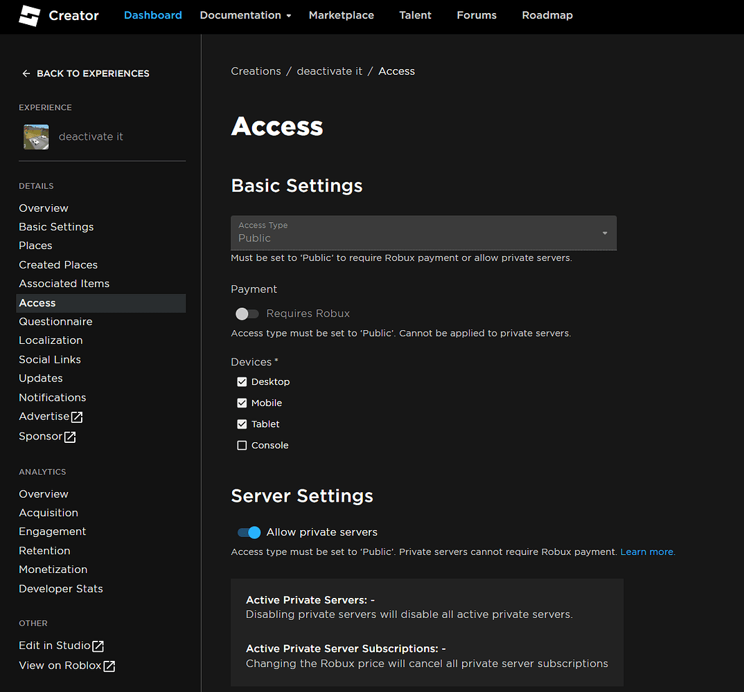 Disabling private servers on a game with many active subscriptions ...