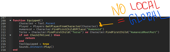 Default sword script "Player" variable location - Scripting Support - Developer Forum | Roblox