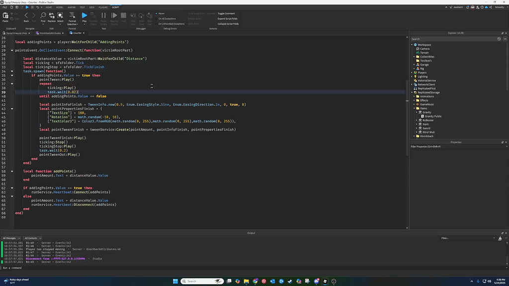 Distance counter gets stuck after initial hit - Scripting Support - Developer Forum | Roblox