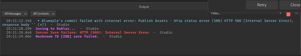 Roblox internal server error while saving in team create - Platform ... Roblox internal server error while saving in team create - Platform ...