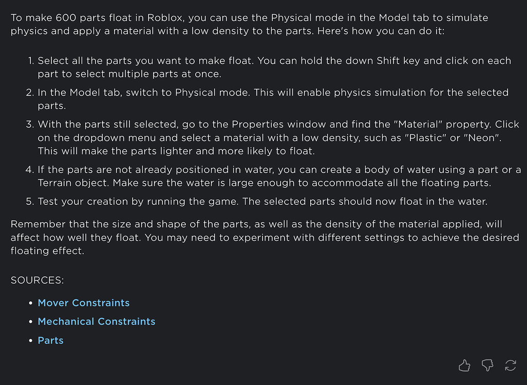 Any Way To Make 600 Floating Parts? - Scripting Support - Developer Forum | Roblox