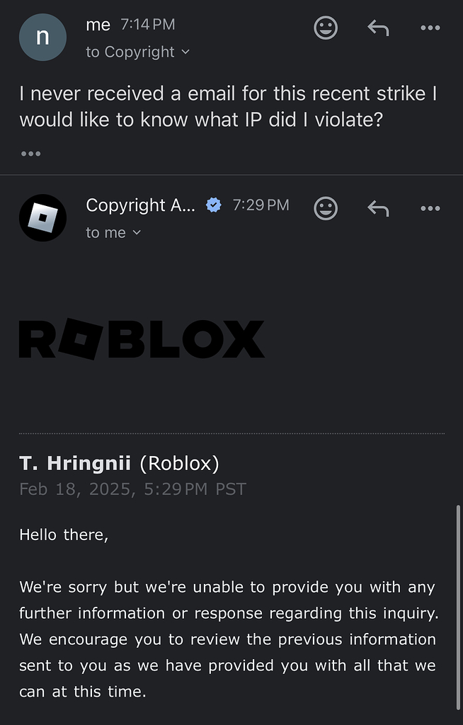 Mysterious IP Violation - Page 3 - Platform Usage Support - Developer Forum | Roblox