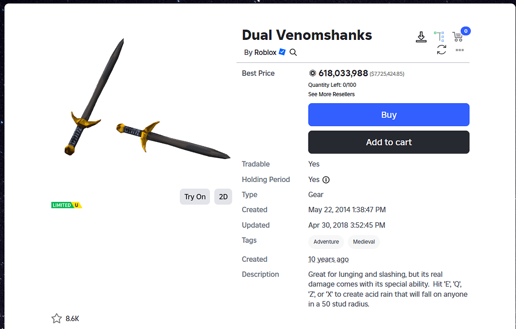 Dual Venomshanks Roblox Accessory Issues - Catalog Asset Bugs ...