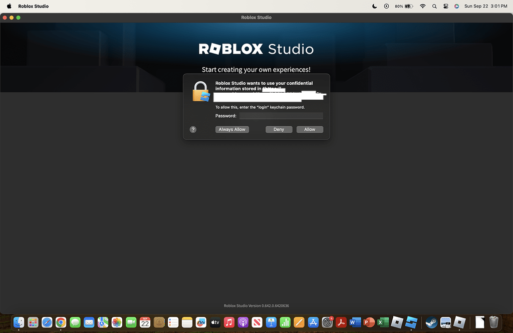 Roblox Studio wants to use your confidential information stored in - Platform Usage Support ...