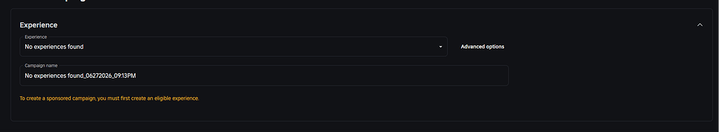 Ads Manager showing no eligible experiences available - Creator Hub ...