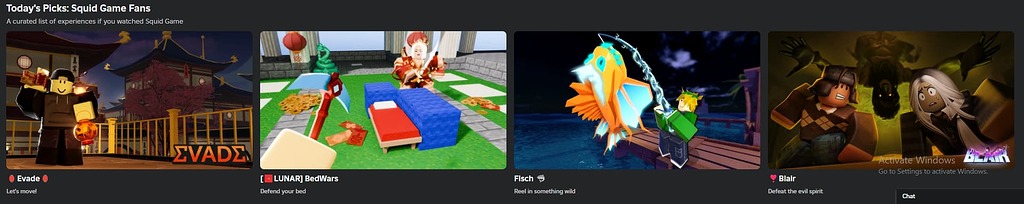 Todays Picks displaying as "Squid Game Fans" - Roblox Application and ...