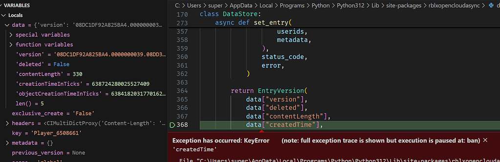 createdTime response field completely missing from Datastore Set Entry opencloud api(?) - Cloud ...