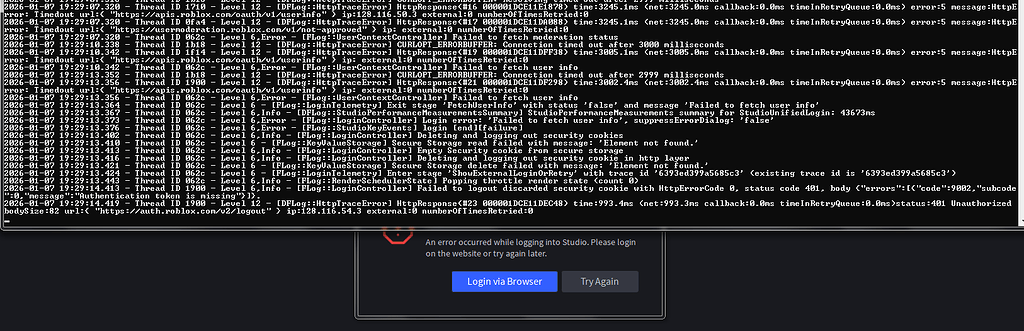 Timing out when Studio tries to fetch user info forces a logout ...