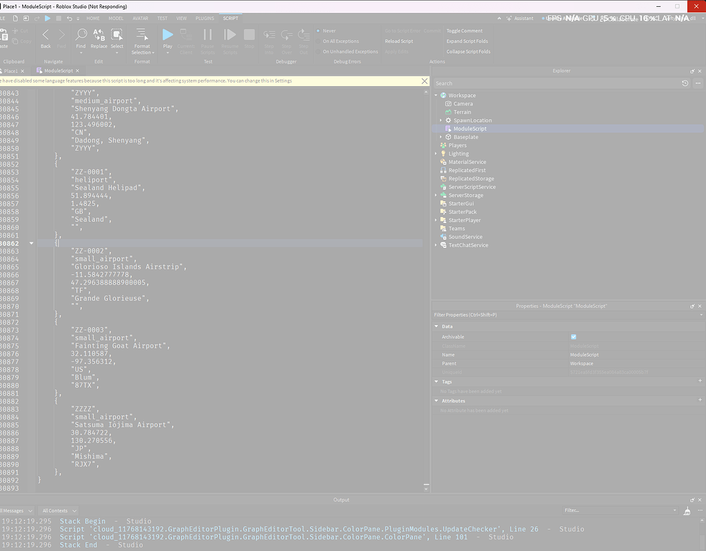 How can i paste big amounts of data in modules without it freezing - Scripting Support ...