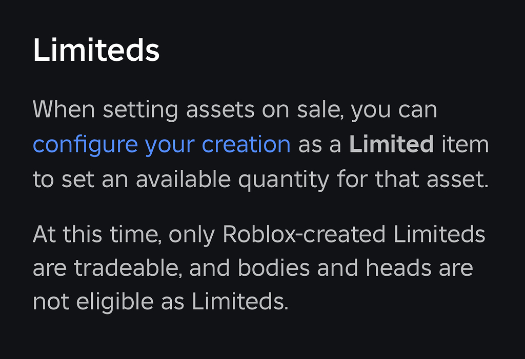 Incorrect information regarding bodies and heads as limiteds - Documentation Issues - Developer ...