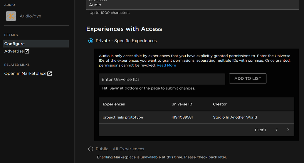 New private audio assets have granted permissions to random experiences - Website Bugs ...