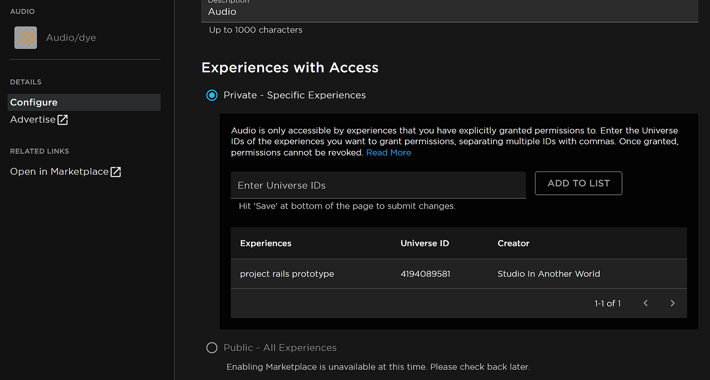 New private audio assets have granted permissions to random experiences - Website Bugs ...